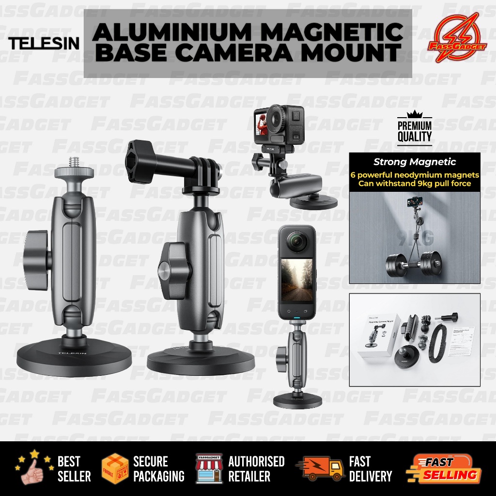 (🔥READYSTOCK🔥) ALUMINIUM MAGNETIC BASE CAMERA MOUNT (TELESIN) FOR GOPRO ...