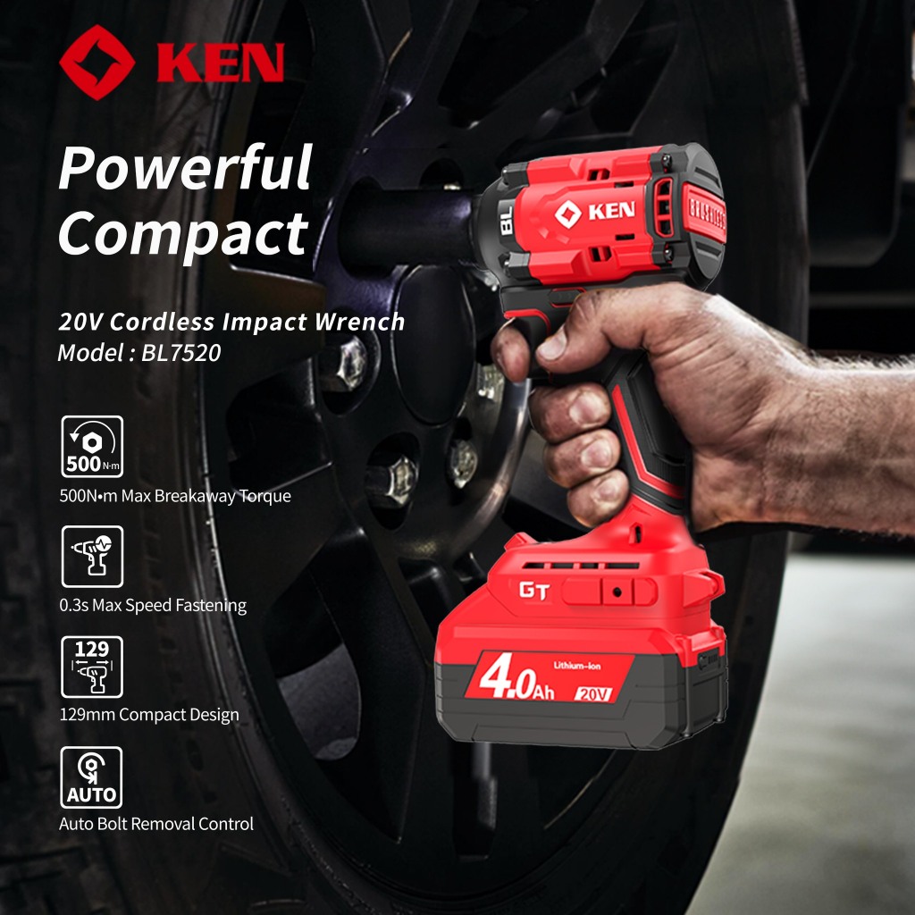 Ken Professional 20V Brushless Motor 1/2" 500Nm Cordless Impact Wrench ...