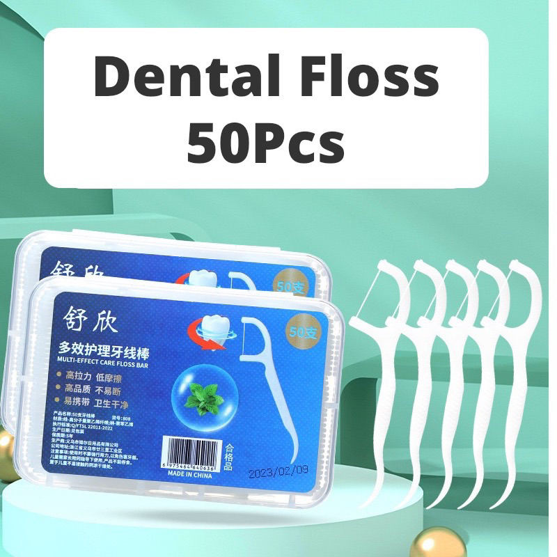 [50Pcs] Dental Floss Picks Interdental Cleaning Floss Tooth Clean Oral ...