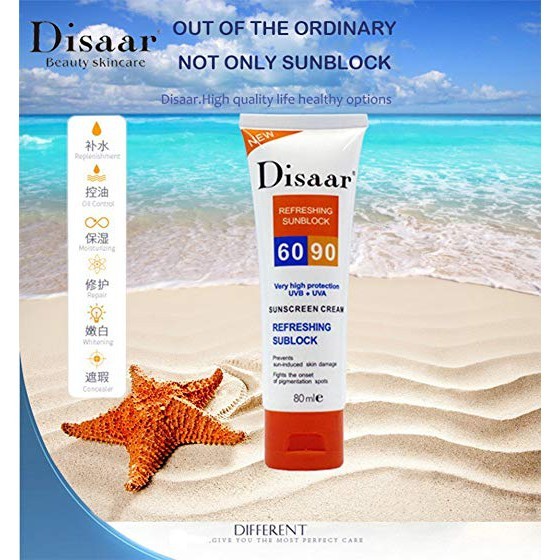 Sunblock Sunscreen SPF 90 Disaar Refreshing Cream UVB + UVA Protection ...