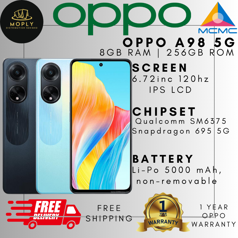 Oppo A98 5G 8+256GB |67W SUPERVOOC Flash Charge |Original Malaysia Set | Shopee Malaysia