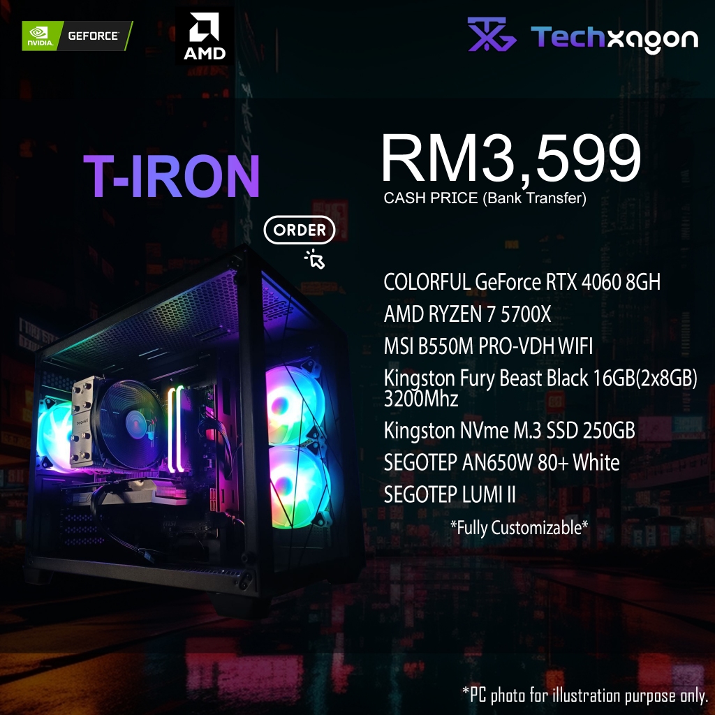 [ T - IRON ] TECHXAGON GAMING PC PACKAGE | RYZEN 7 5700X | GEFORCE RTX 4060 | Shopee Malaysia