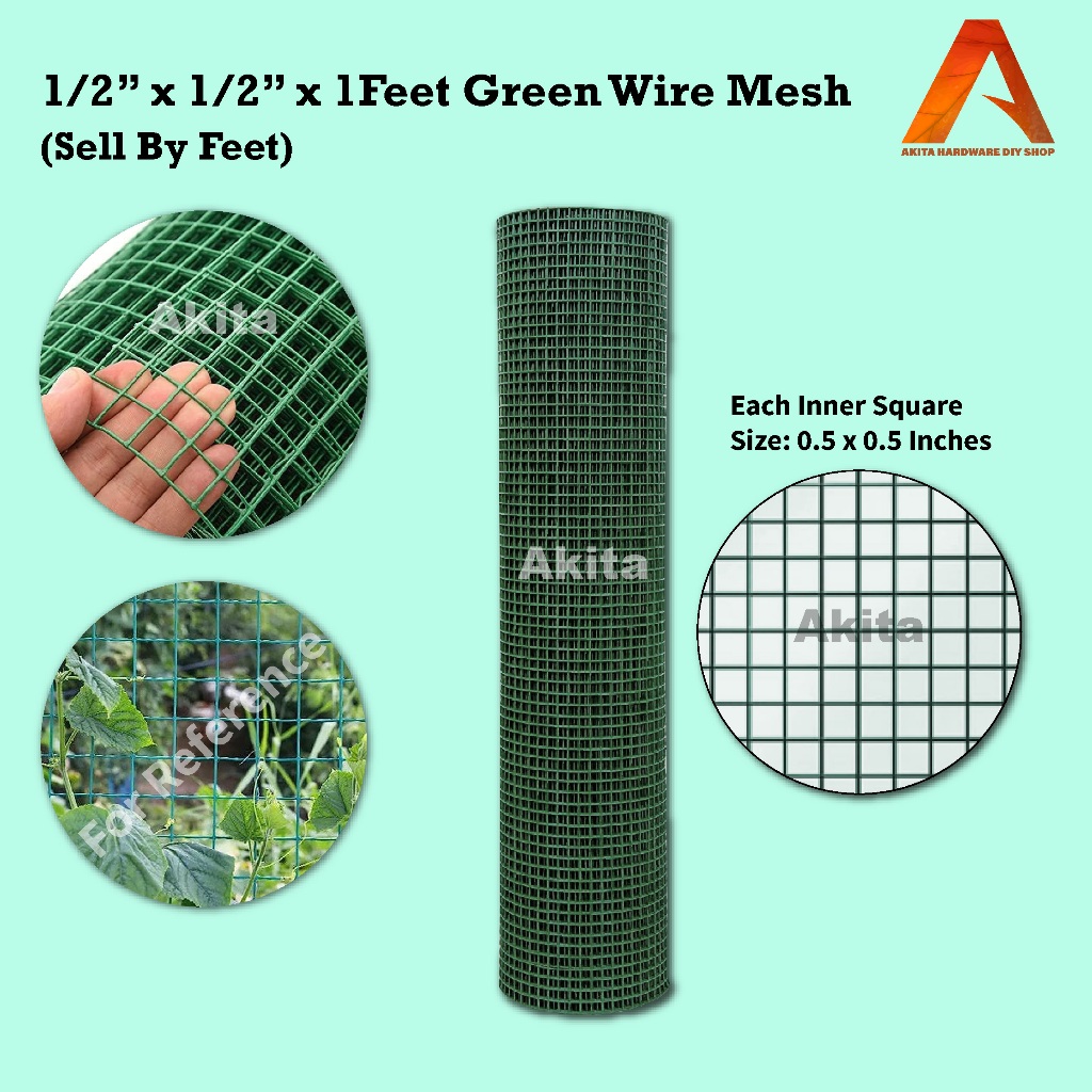 1/2'' x 1/2'' x 1 Feet PVC Coated Welded Square Green Wire Mesh Netting ...