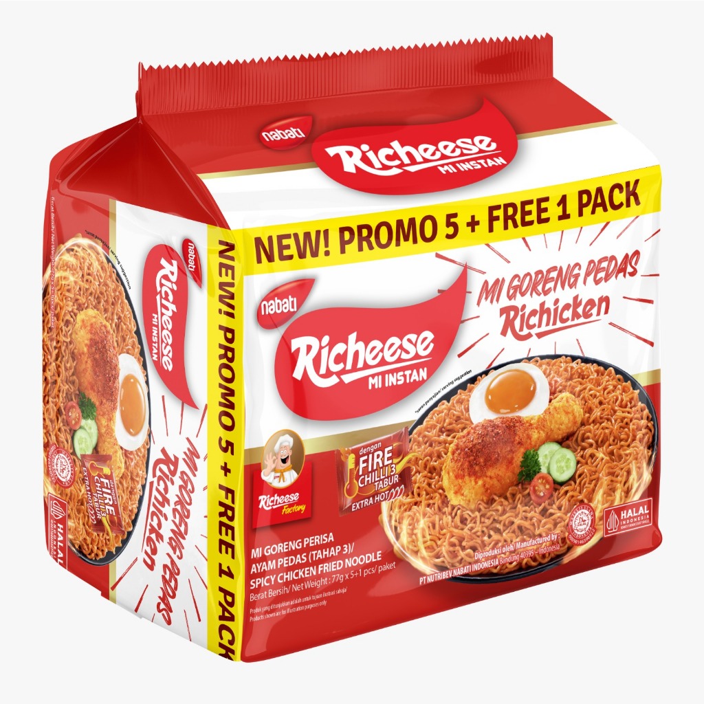 Richeese Mi Instan Pedas Noodles (Mi Goreng Keju/ Mi Goreng Ayam/ Mi ...
