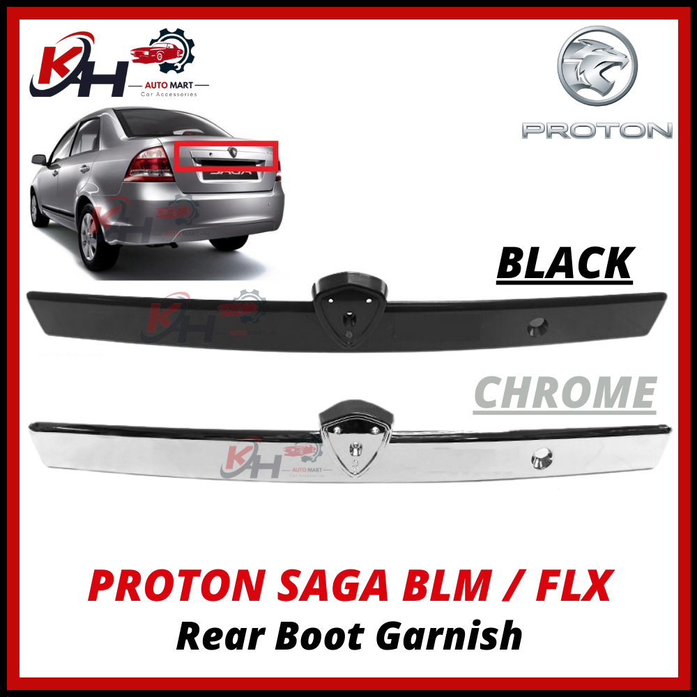 PROTON SAGA BLM FLX FL Rear Boot Garnish Bonnet Black Chrome Back LOGO ...