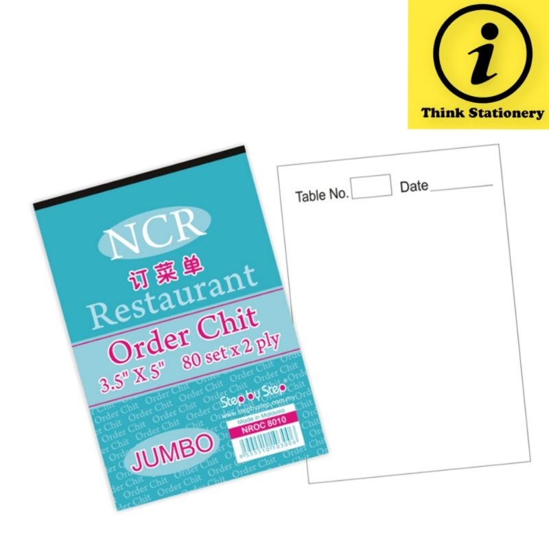 3.5"x 5" Jumbo NCR Restoran Order Chit Book 80set x 2ply (10book/pack ...