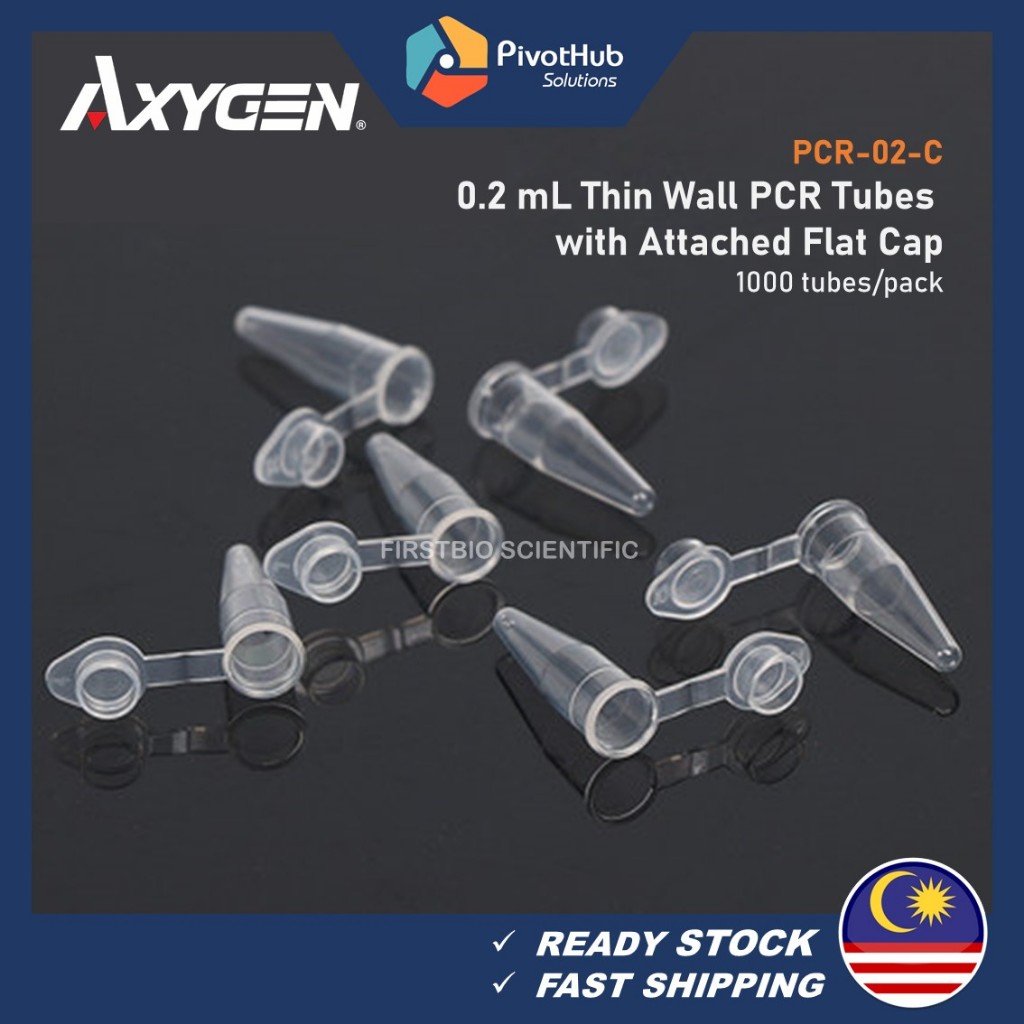 AXYGEN 0.2mL Thin Wall PCR Tubes with Attached Flat Cap, Clear PCR-02-C (1000 pcs/pack) | Shopee ...