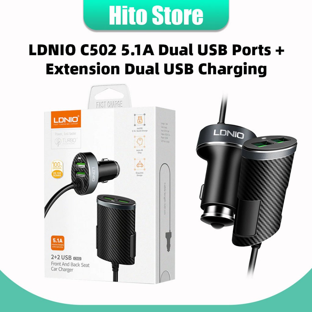 LDNIO C502 5.1A Dual USB Ports + Extension Dual USB Charging Hub Fast ...