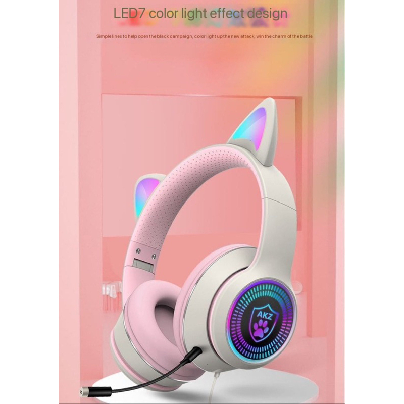Cute cat ear Bluetooth wireless headset LED light-up cat ear Bluetooth ...