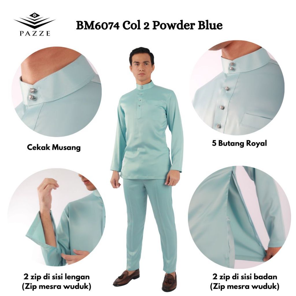 Powder Blue Baju Melayu Modern Slim Fit | Set Nikah (Italian Paloma ...