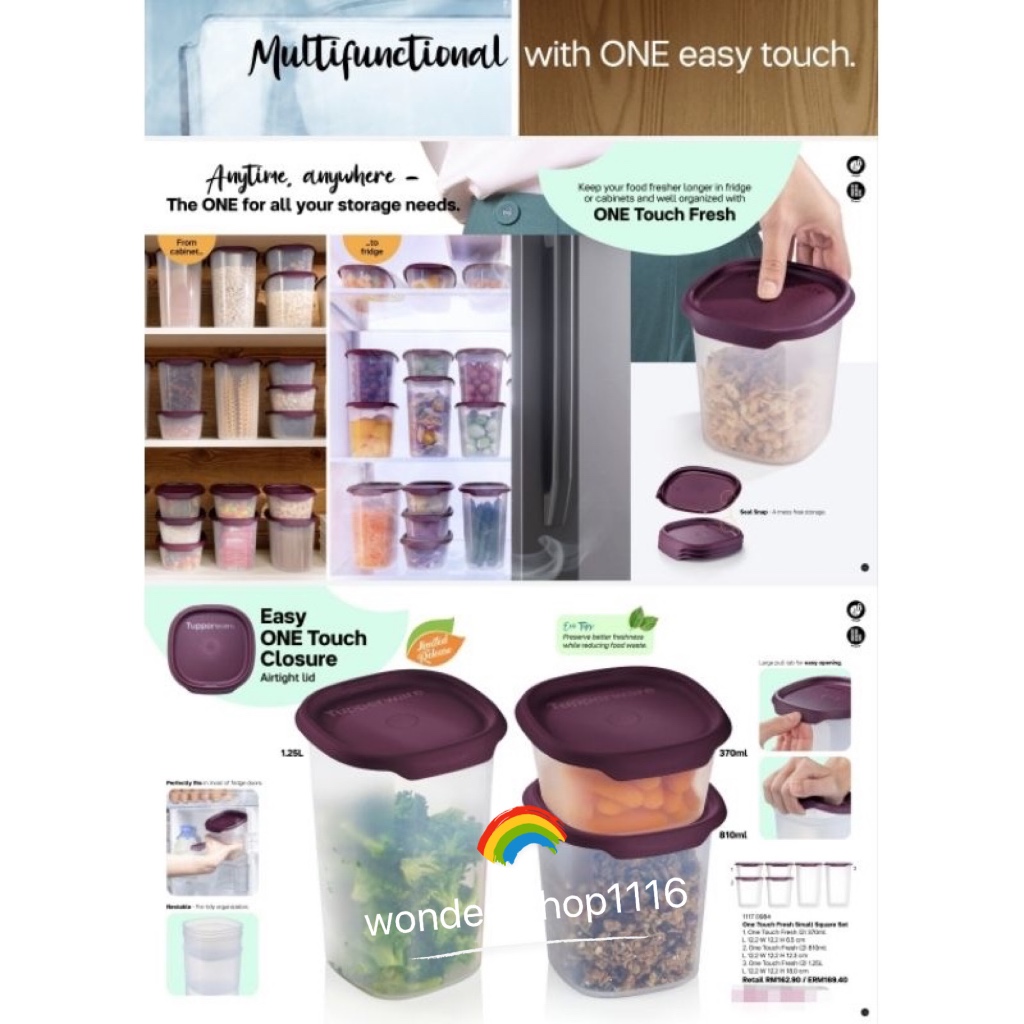 Tupperware One Touch Fresh Small Square Set ( 370ml / 810ml / 1.25L) | Shopee Malaysia