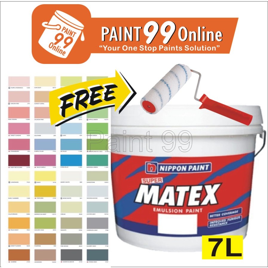 💥OFFER💥 NIPPON PAINT SUPER MATEX 7L ORIGINA ( free 7" roller set ) CAT KAPUR MATEX 7L | Shopee ...