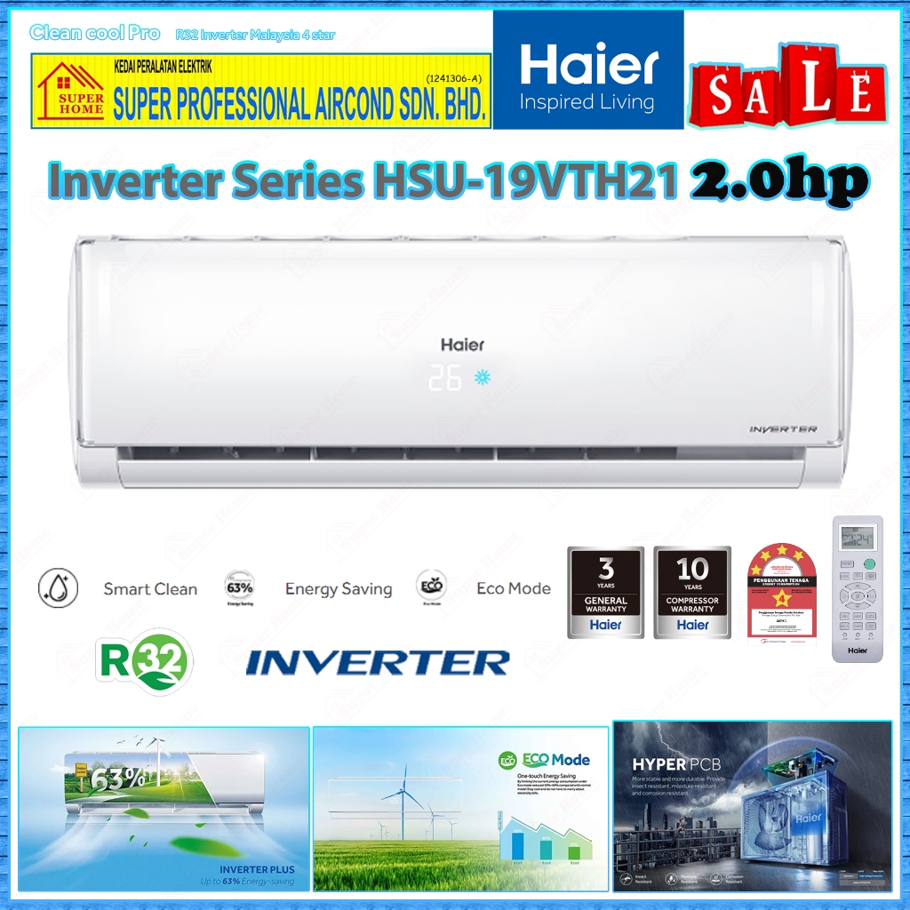 Haier 2.0hp DC INVERTER R32 Aircond HSU-19VTH21 R32 2.0hp Energy Saving ...