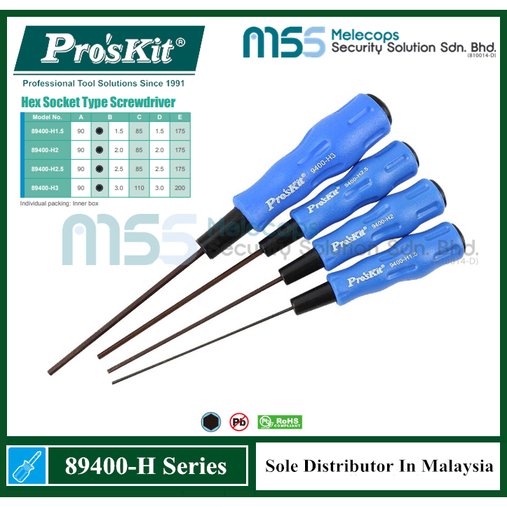 Pro'skit 89400-H Series Hex Socket Type Screwdriver (Size : 1.5mm/2.0mm ...