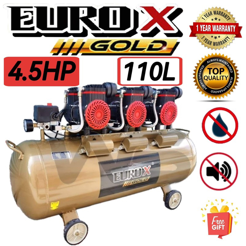 EUROX/// GOLD EAZ-75110 4.5HP 110L Oiless Silent Air Compressor | Shopee Malaysia