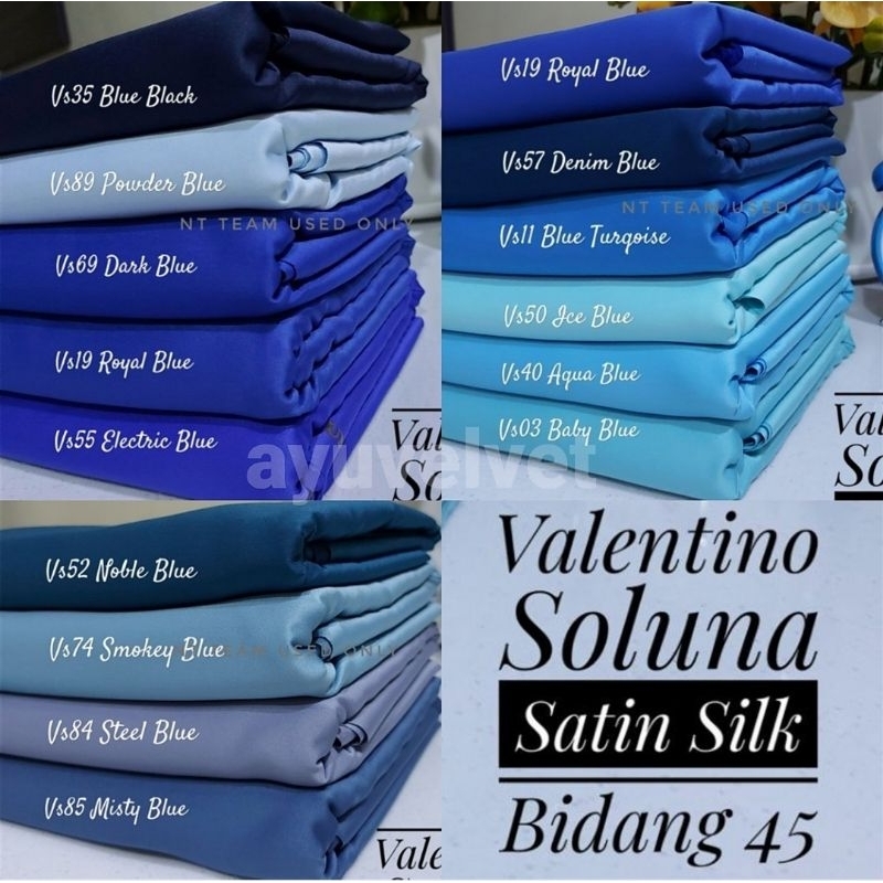 Kain Pasang Plain Valentino Dull Satin (Bdg 45)-Blue(Smokey,Dark,Steel ...