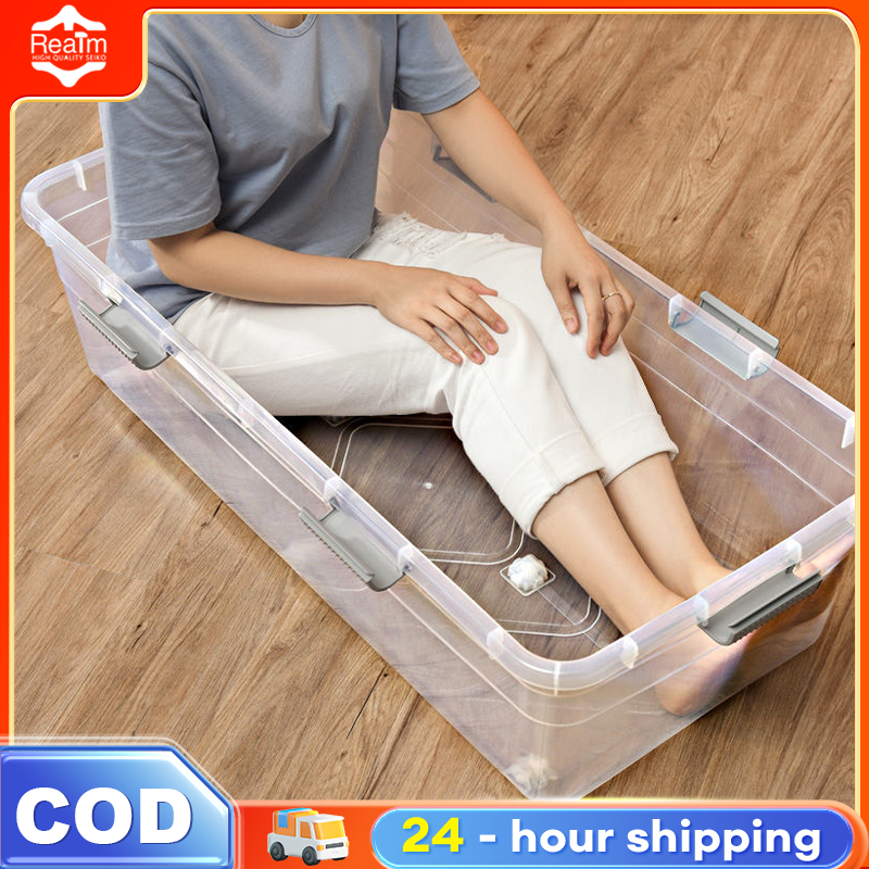 Storage Box Storage With Lid Plastic Under The Bed With Wheels Flat ...