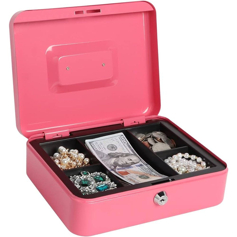 Cash Box Medium Size (20CM x 16XM x 9CM) Compartment Tray Cash Lockable ...