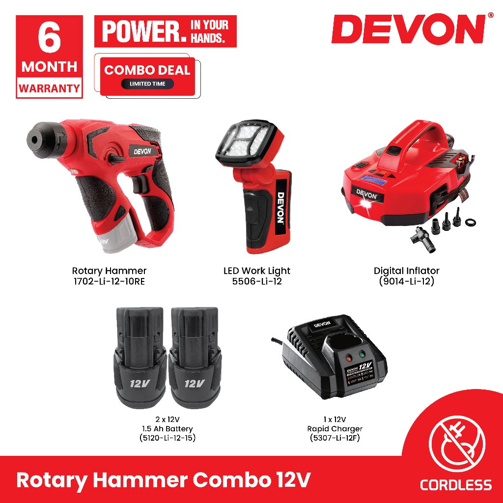 DEVON 1702-LI-12-10RE 12V Cordless Rotary Hammer Combo | Shopee Malaysia