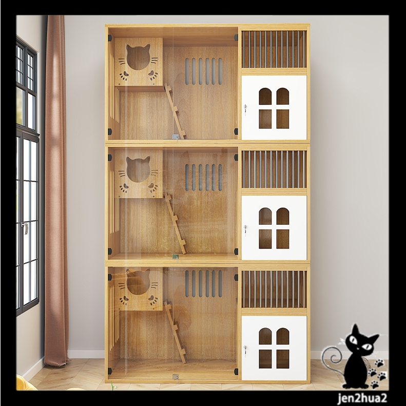 Cat villa solid wood cat cage large cat house home cat nest display cabinet sangkar kucing ...