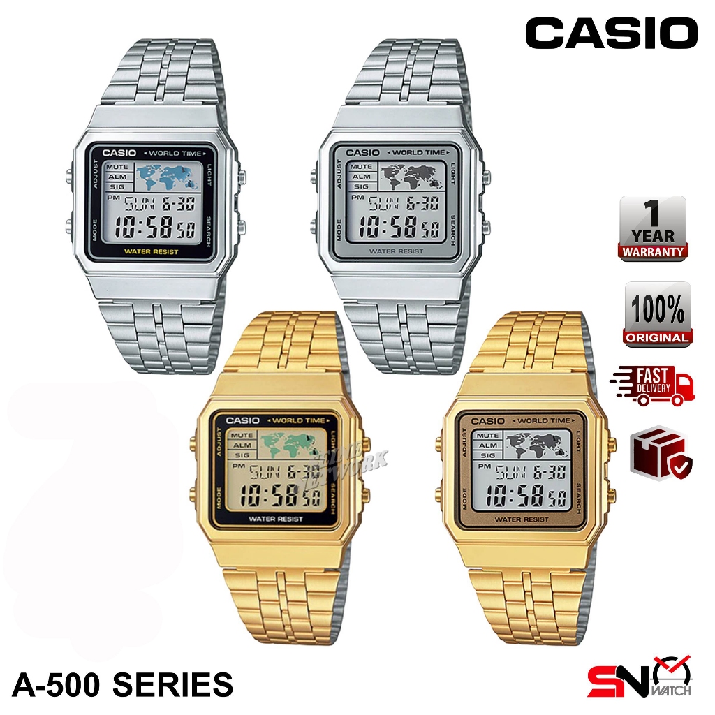 Casio Vintage A500WA A500WGA Digital Stainless Steel Band Men Watch ...