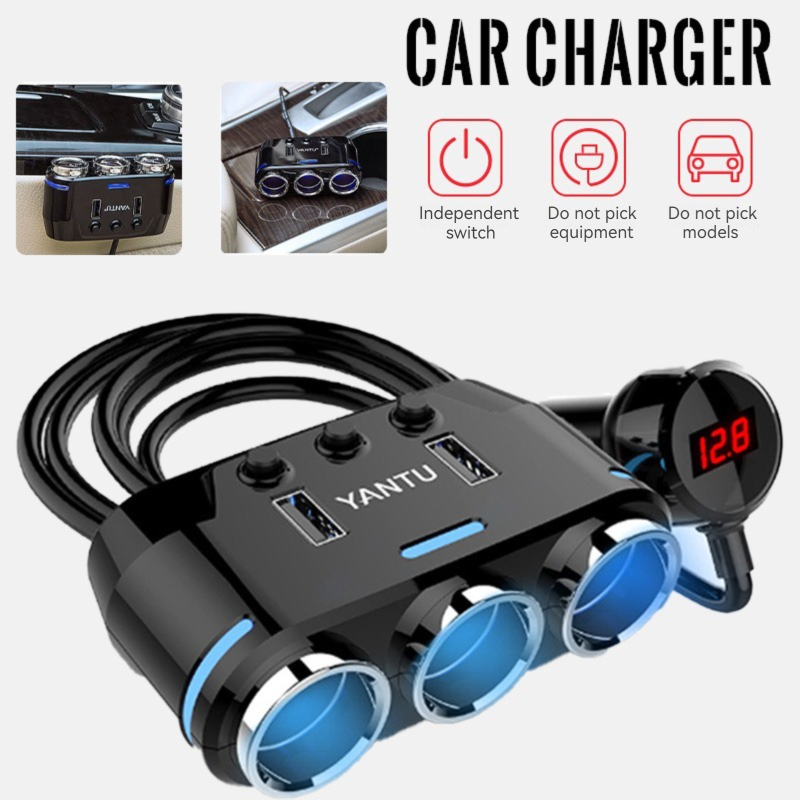 Dual USB Port car charger 3-port full-function car plug Car Charger DC ...
