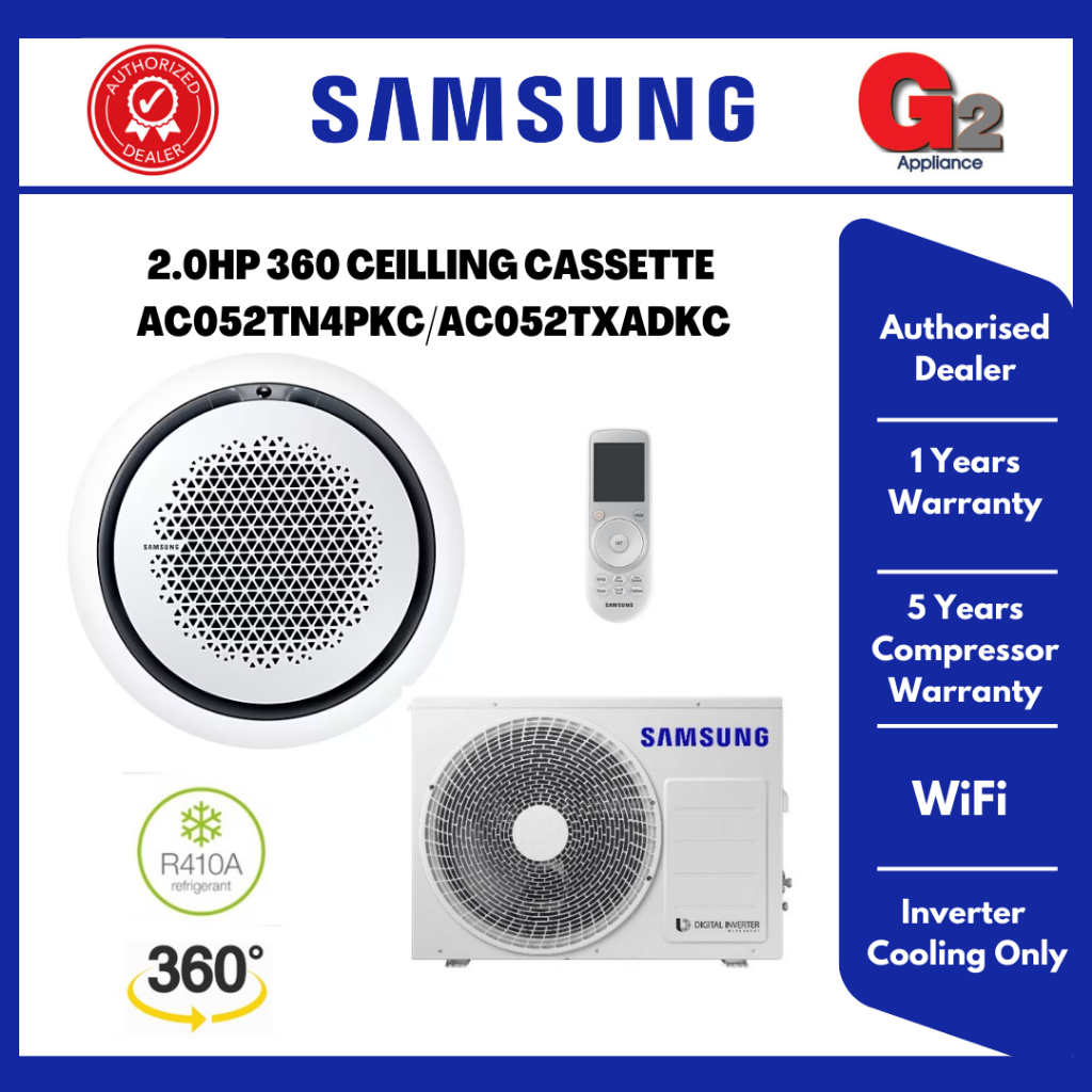 SAMSUNG 2.0HP 360 CEILING CASSETTE INVERTER R410a AIR COND AC052TN4PKC ...