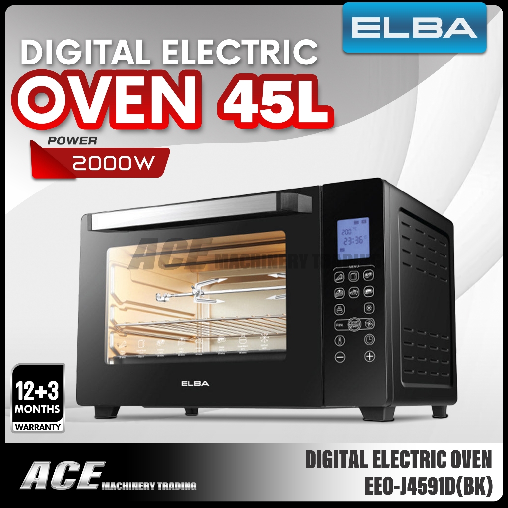 ELBA 45L Digital Electric Oven EEO-J4591D(BK) - 6 Heating Selections, 8 ...