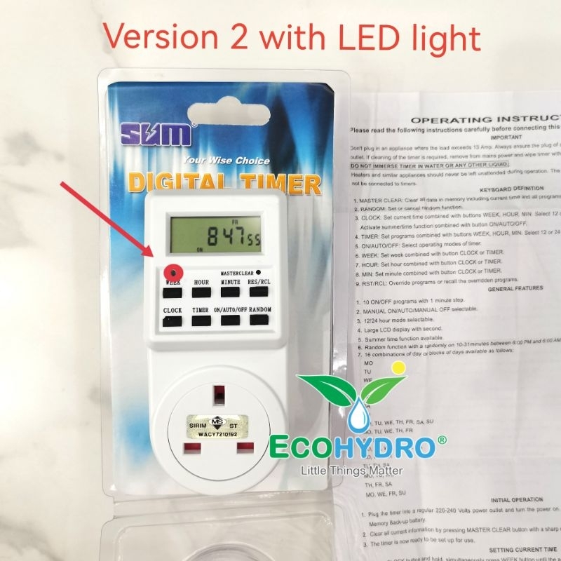 SiRiM Approved! NEW Digital Timer Sum 13A 24 Hours Programmable to 1 Minute hydroponics pump ...