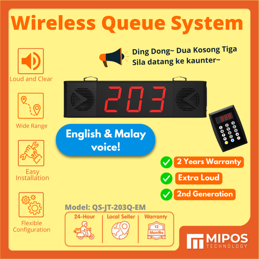 Wireless Queue Calling System | Malay & English Version | 3-Digit QMS ...