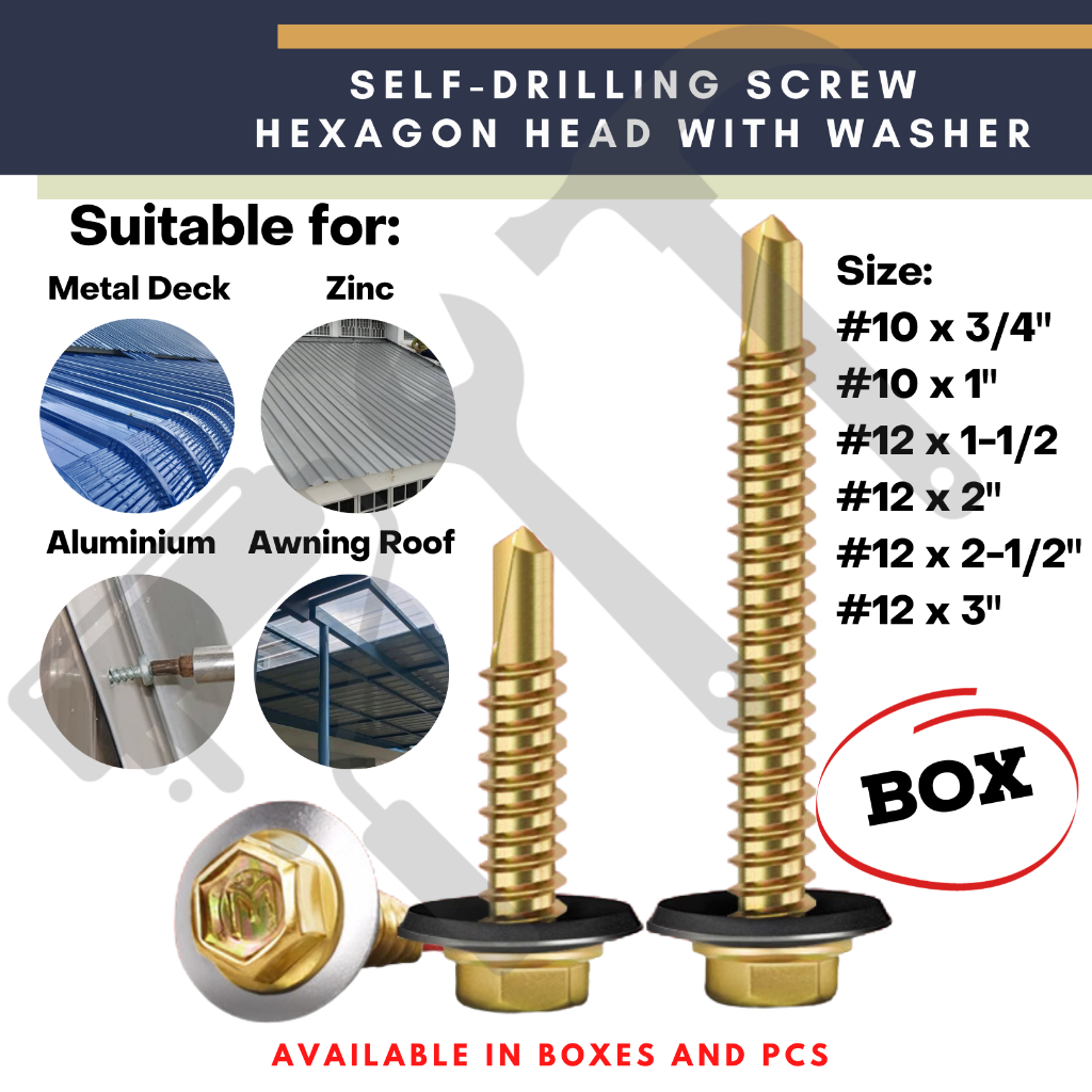 [Box] Hexagon 8mm MK Self Drilling Screw With Washer | Metal Screw ...