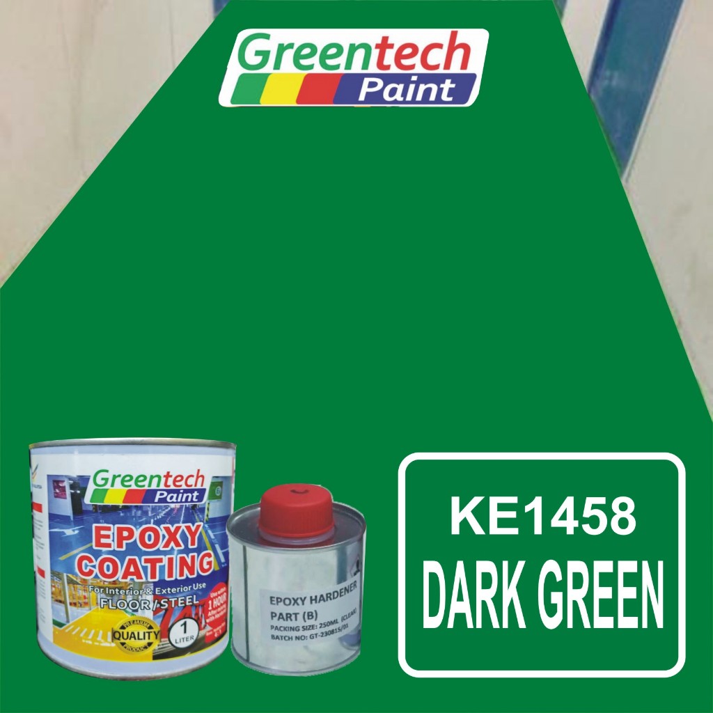 (DARK GREEN KE1458) 5L Epoxy Paint GREENTECH PAINT ( 4L Colour + 1L ...