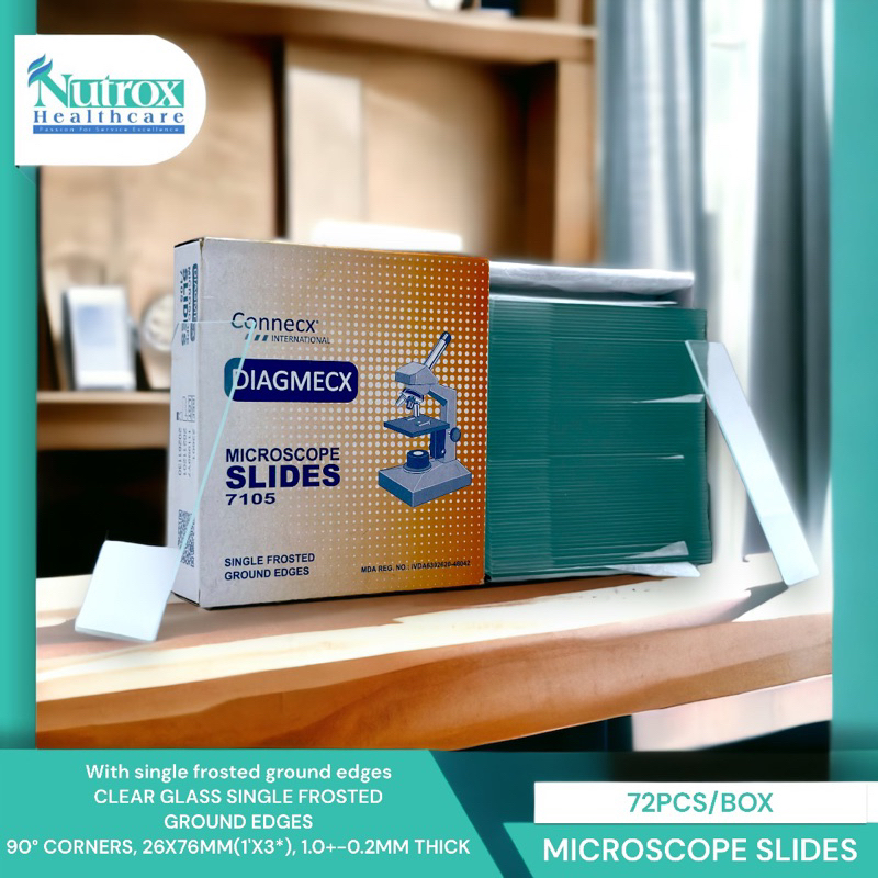 Laboratory Microscope slides with single frosted / Plain ground edges 72pcs/box 90° CORNERS ...