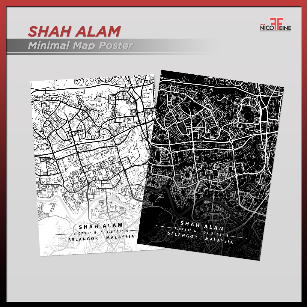 (Poster Only) Shah Alam Selangor Minimal City Map with Coordinate Black ...