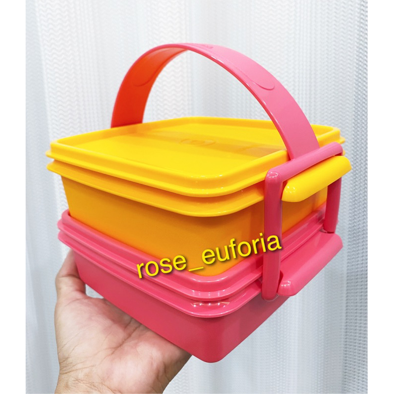 Tupperware Orange Pink Small Goody Box 2 tiers with Cariolier 790ml ...