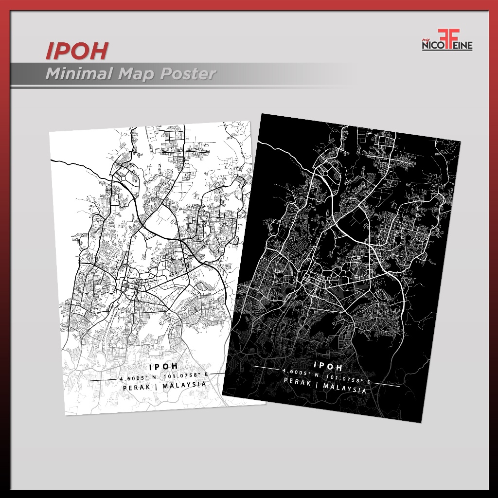 (Poster Only) Ipoh Perak Minimal City Map with Coordinate White ...