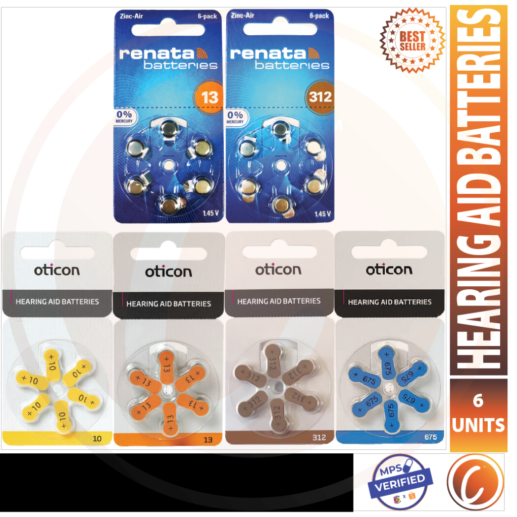 OTICON / RENATA Hearing Aid Batteries 10 / 13 / 312 / 675 - 6PCS ...