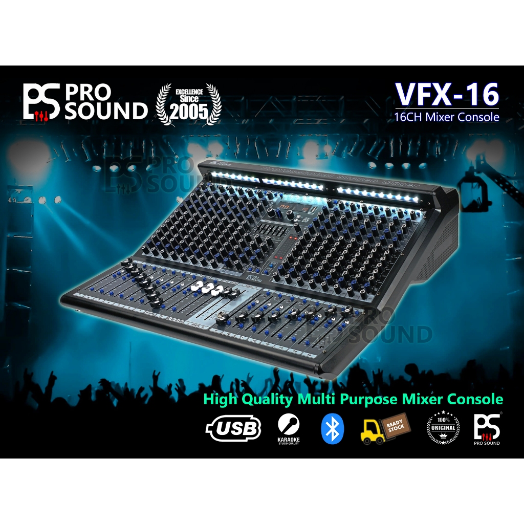 PS Pro Sound VFX-16, 16ch Mixer Console 380DSP Echo Effects, 7 Aux out ...