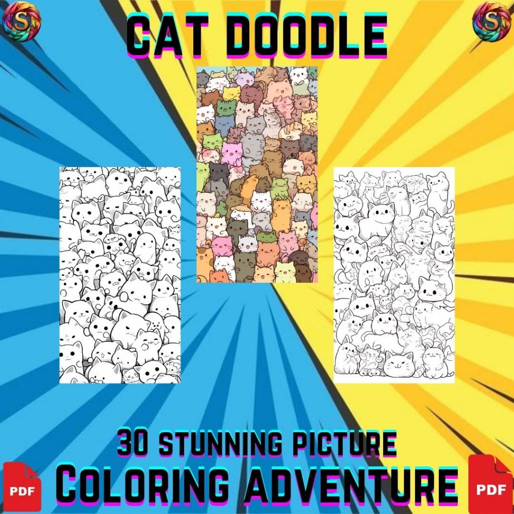 [PDF] Cat Doodle Colouring Adventure - 30 PICTURE - Coloring Book ...