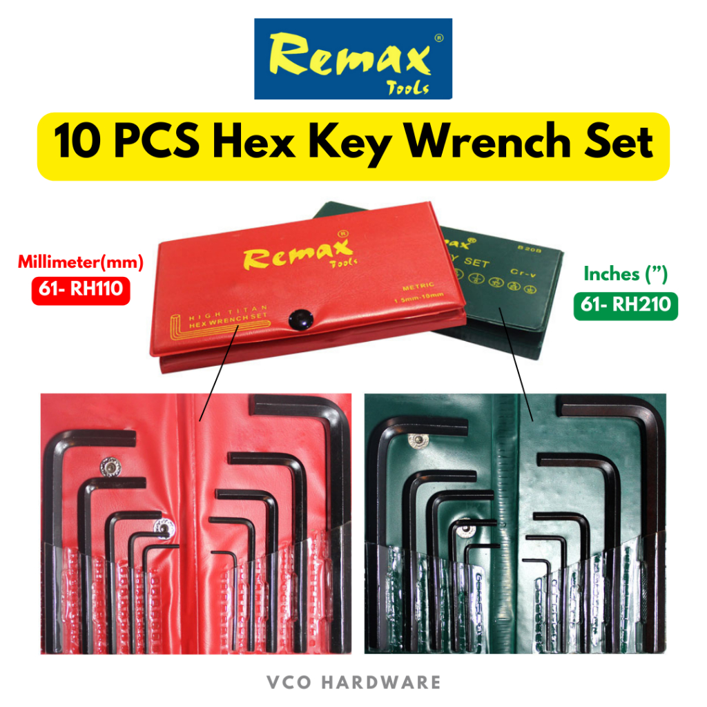 REMAX 10 PCS Allen Key Set Hex Key Wrench Set / Millimeter (mm) Inches ...