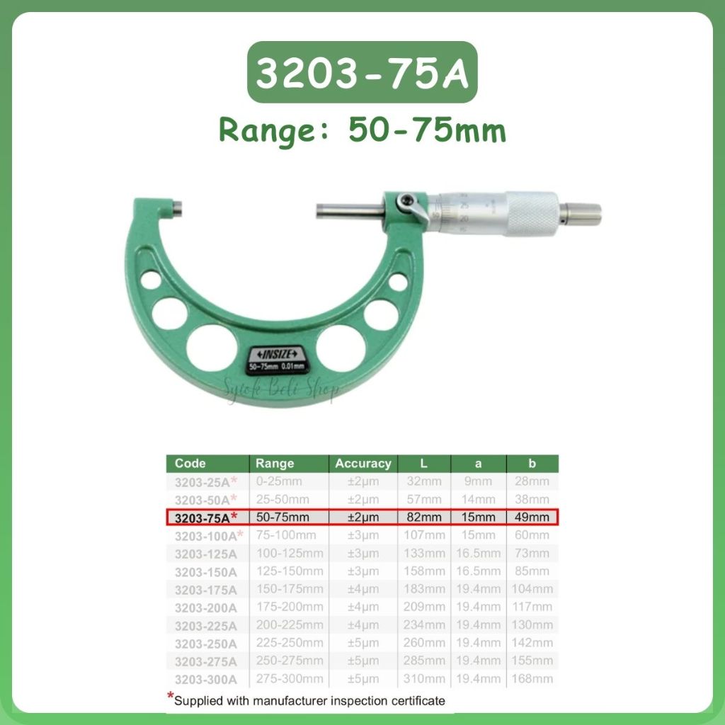 INSIZE Digital Outside Micrometer Gauge Caliper Measuring Tools Digital 3109/Manual 3203 (0mm ...
