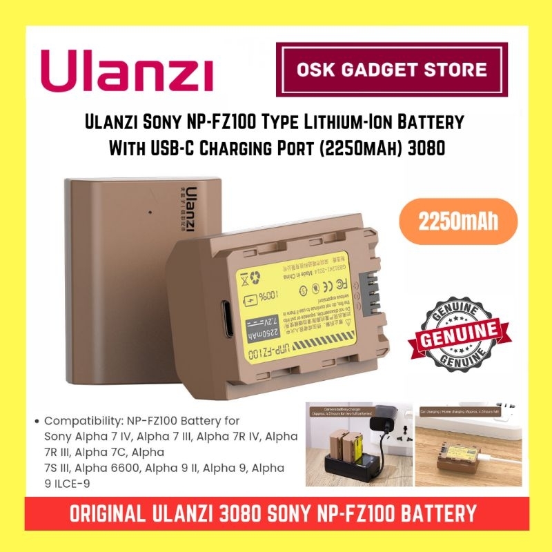 Ulanzi Sony NP-FZ100 FZ100 Lithium Ion Battery With USB-C Charging Port ...