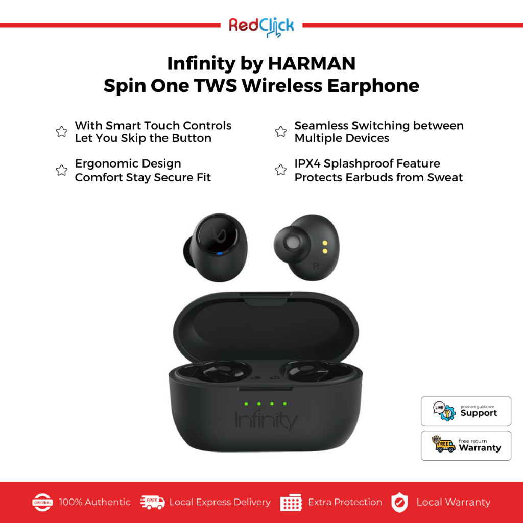 Infinity by HARMAN Spin One TWS Fon Telinga Wireless Earbuds Dual EQ ...
