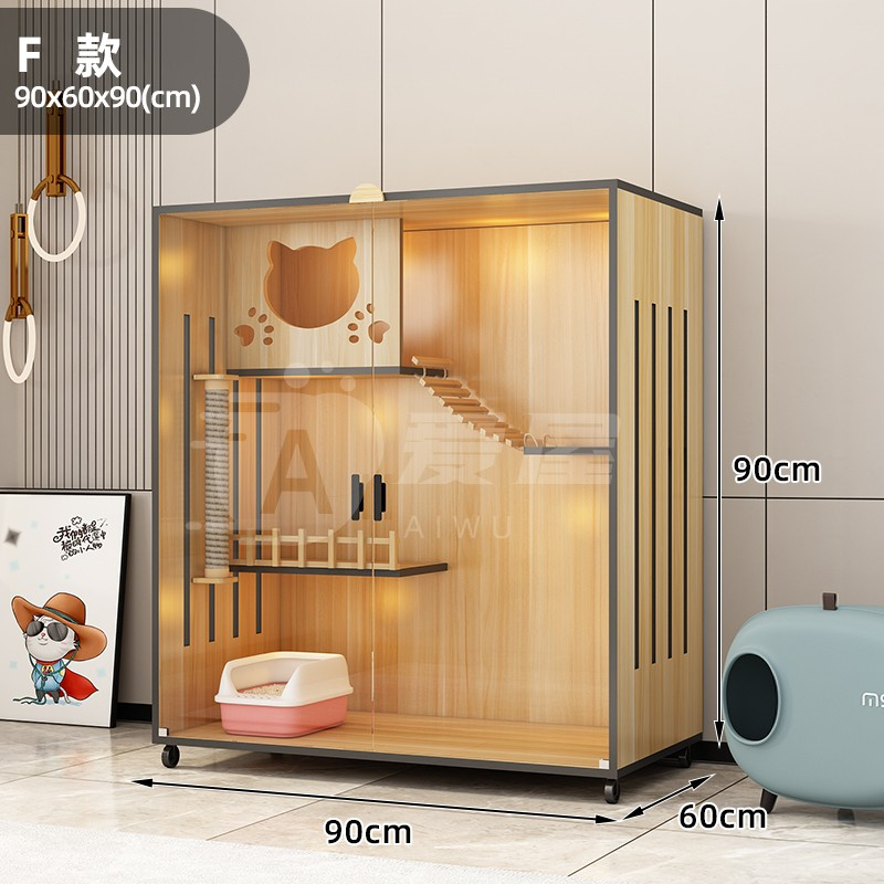 Cat villa solid wood cat cage cat house home cat nest display cabinet two-story cat breeding ...