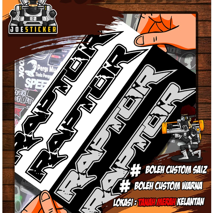 STICKER RAPTOR SEPASANG UNTUK FORD RANGER SAIZ SAIZ 53 X 9.6 CM ...