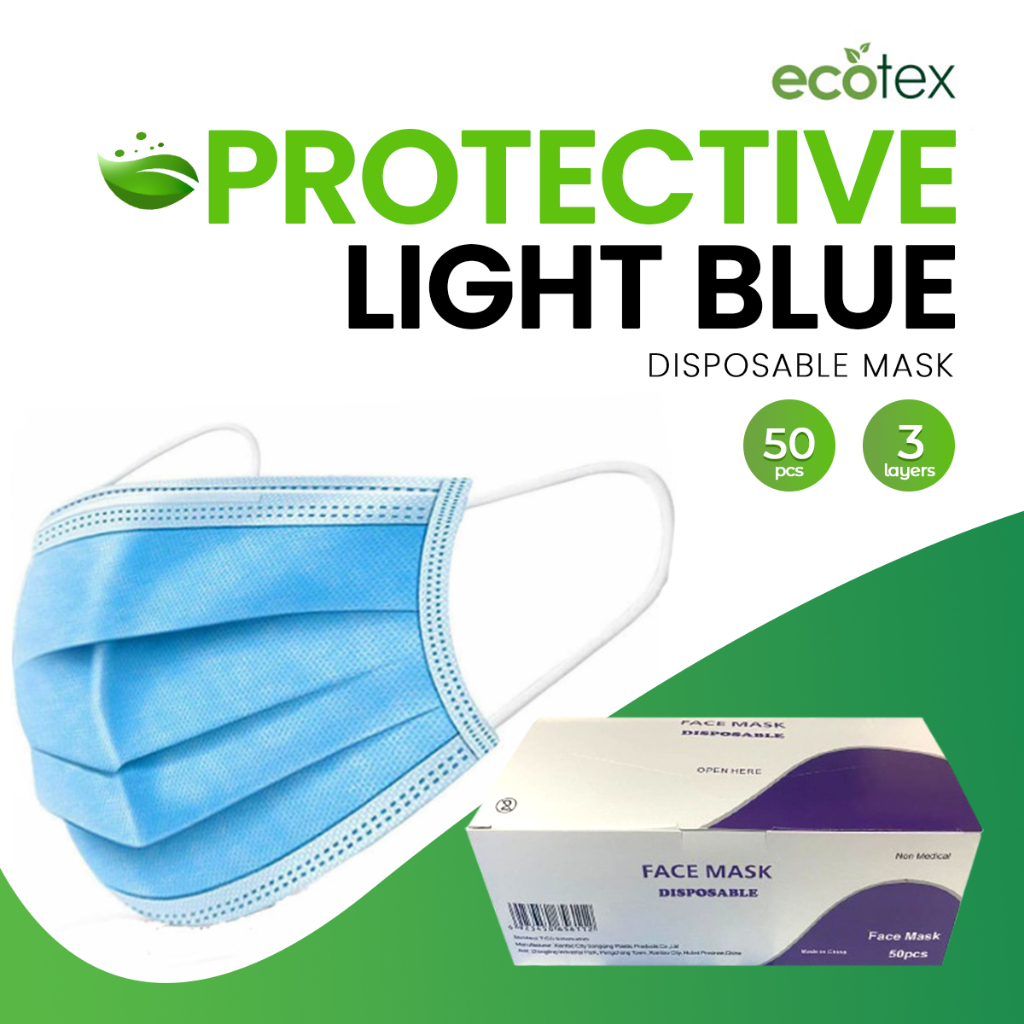 Blue/Black Mask 3Ply (50PCS) Disposable Protective Face Mask Non ...