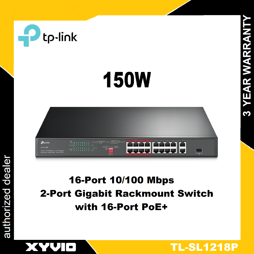 TP-LINK TL-SL1218P 16-Port PoE+ 10/100 Mbps + 2-Port Gigabit Rackmount Switch | Shopee Malaysia