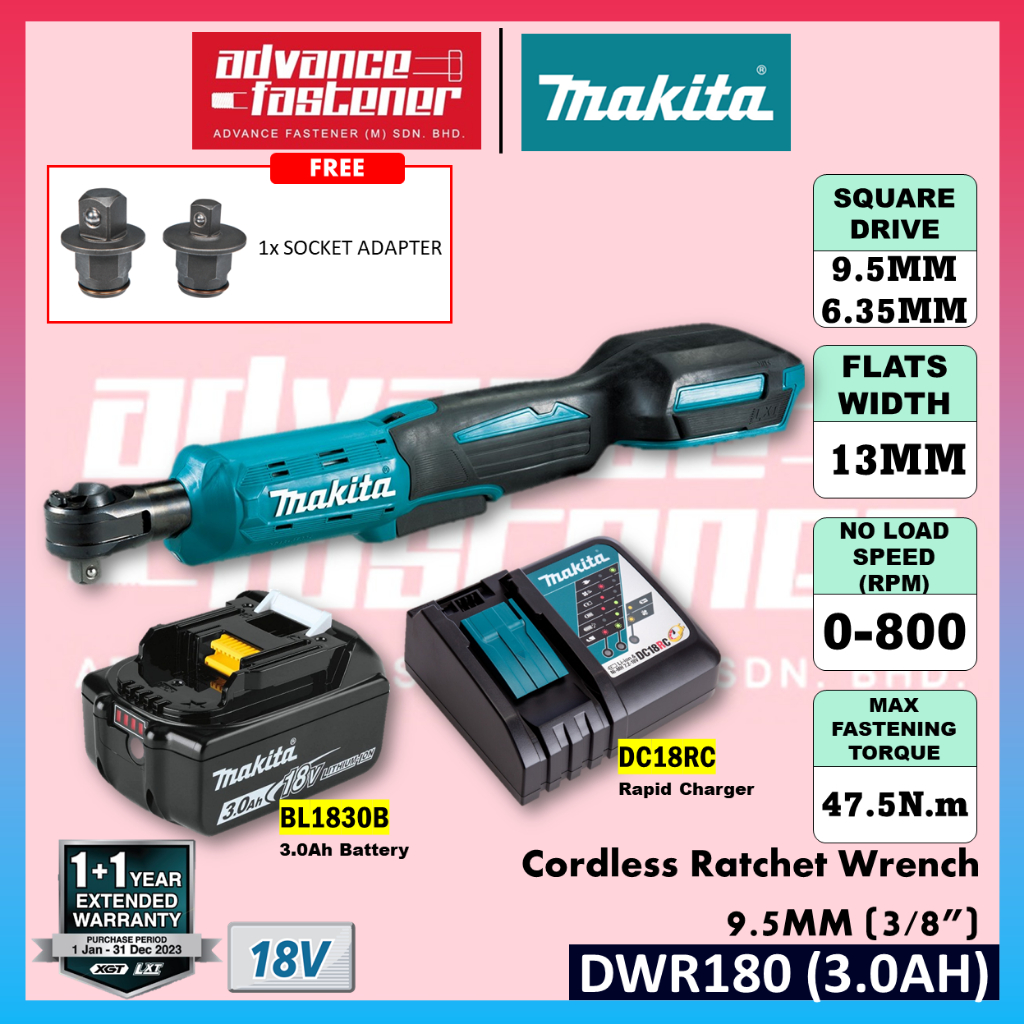 MAKITA DWR180Z / DWR180 18V Cordless Ratchet Wrench 9.5 mm (3/8 ...