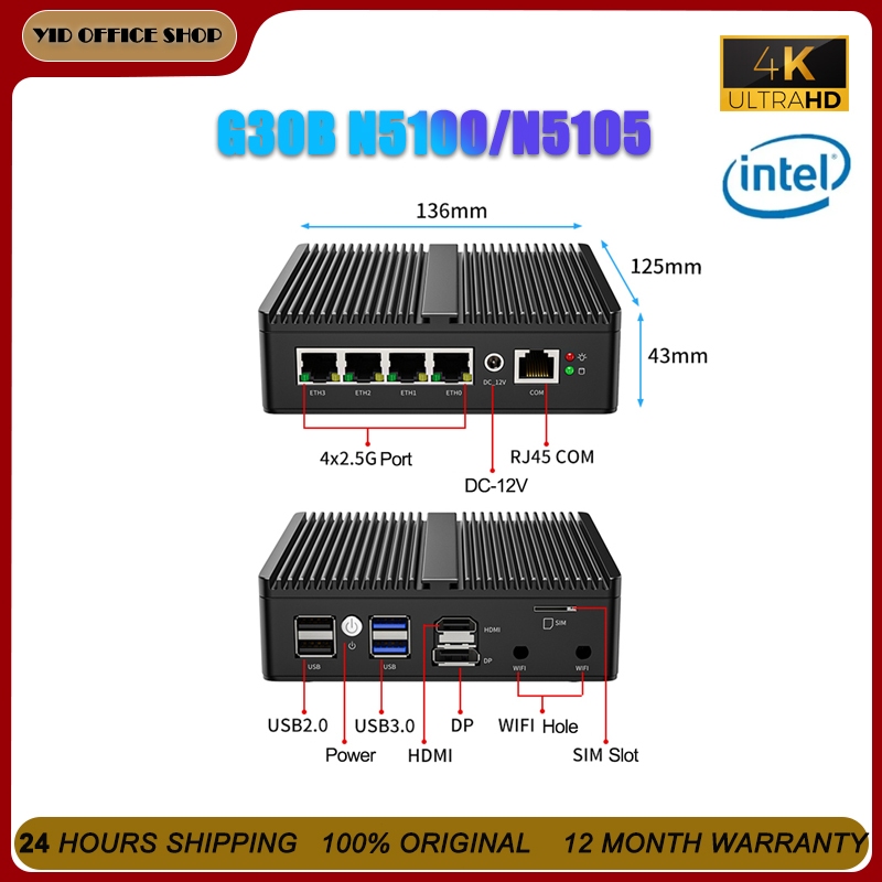 G30B 11th Gen N5105 N5000 64G+1T SSD Soft Router 4 Intel i225 2.5G LAN ...
