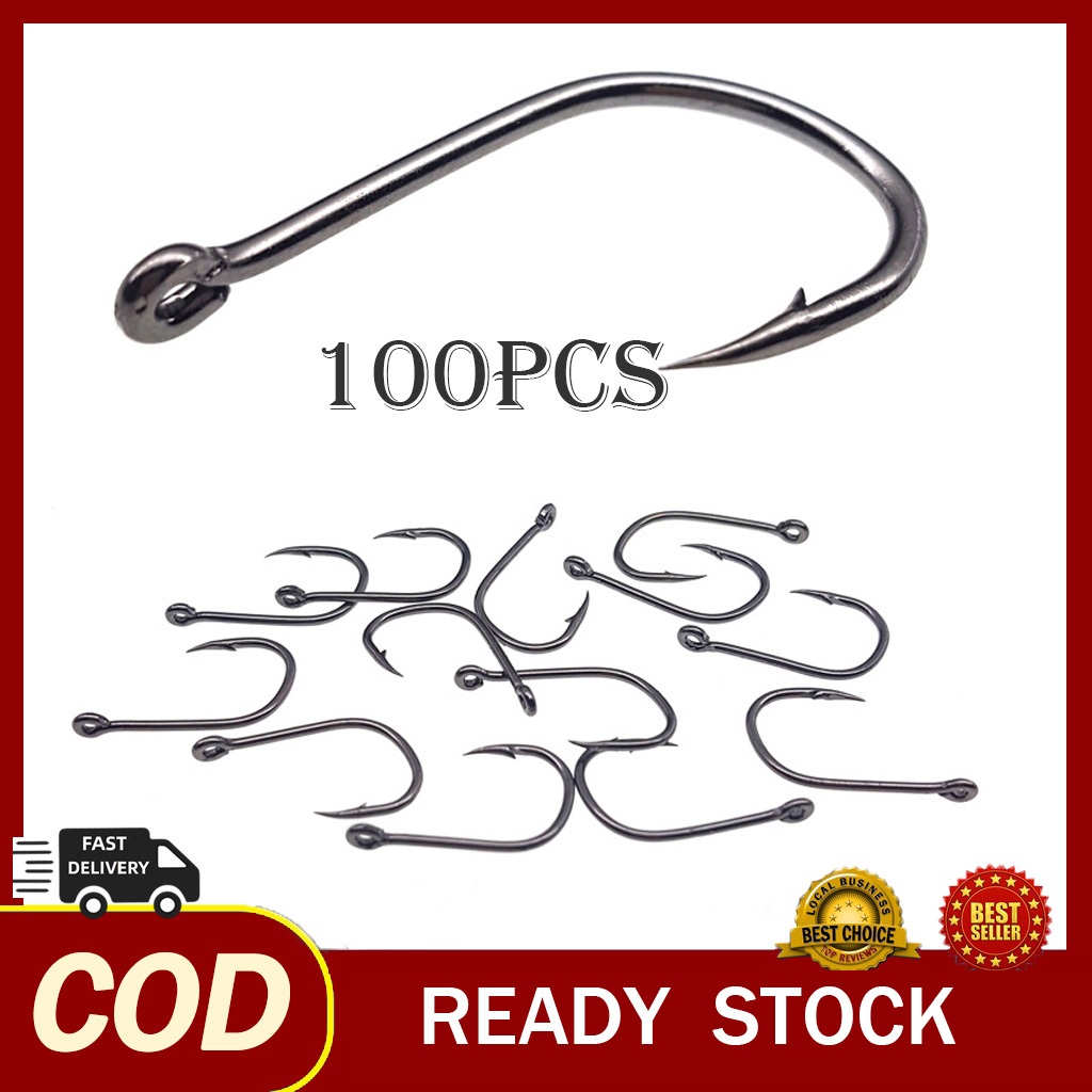100Pcs/box Fishing Hooks joran pancing Durable head tackle Stainless ...